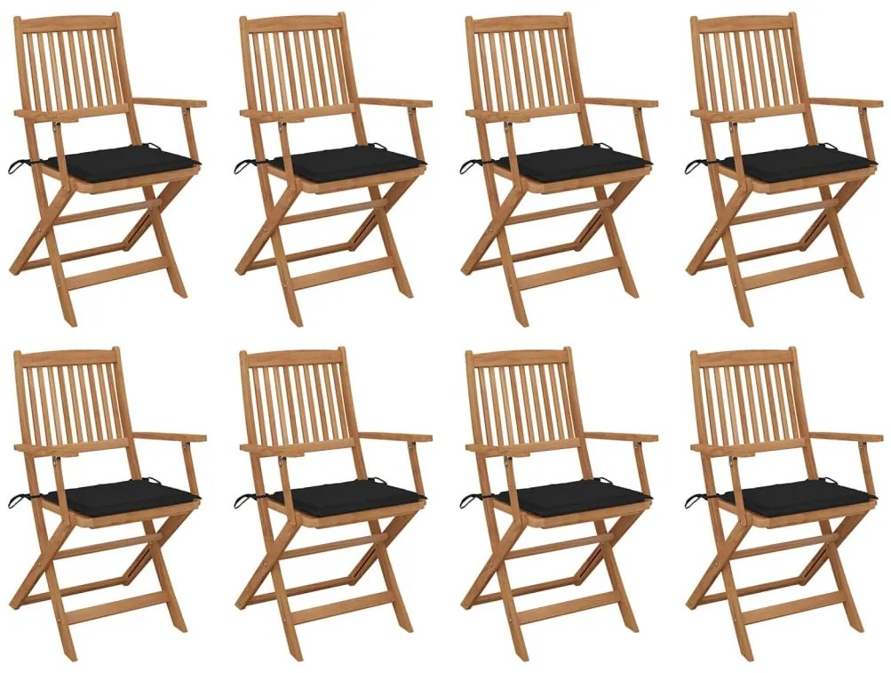 3075092 vidaXL Skládací venkovní židle s poduškami 8 ks masivní akáciové dřevo
