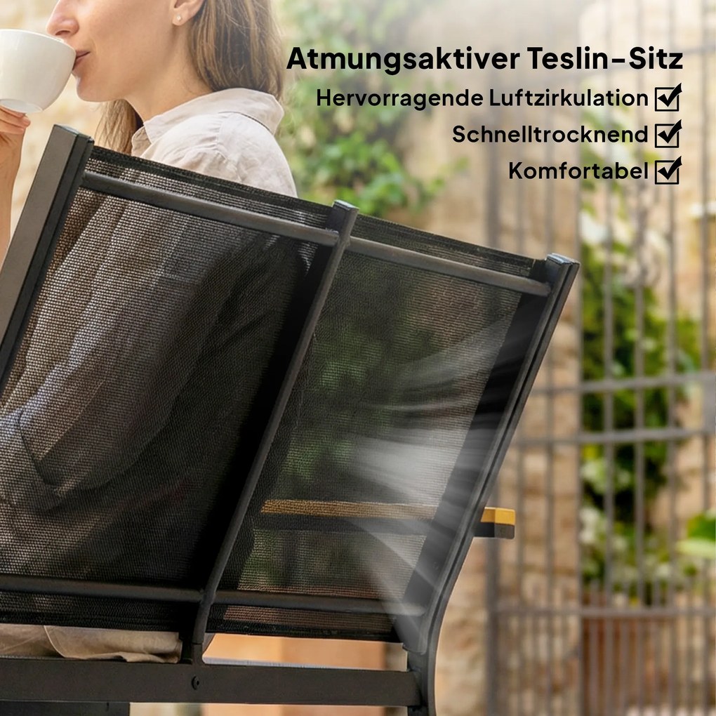 Sada zahradního nábytku kovová sedací souprava pro 4 osoby zahradní obývací pokoj s 2místnou pohovkou křeslo stolek 110x63,5x84 cm černá