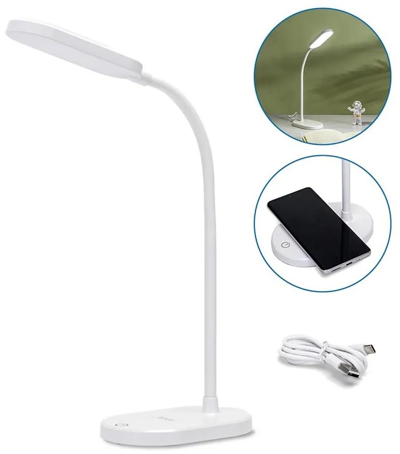 Aigostar - LED Stmívatelná stolní lampa s bezdrátovým nabíjením LED/2,5W/5V bílá Biano.cz
