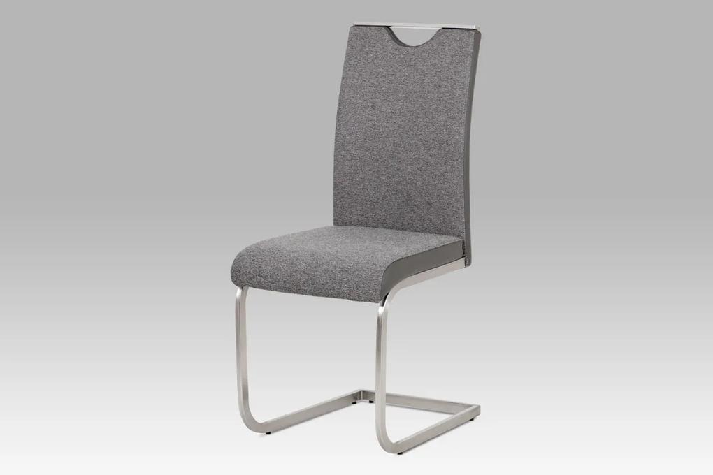 Artium Jídelní židle látka šedá + koženka šedá / broušený nerez - HC-921 GREY2
