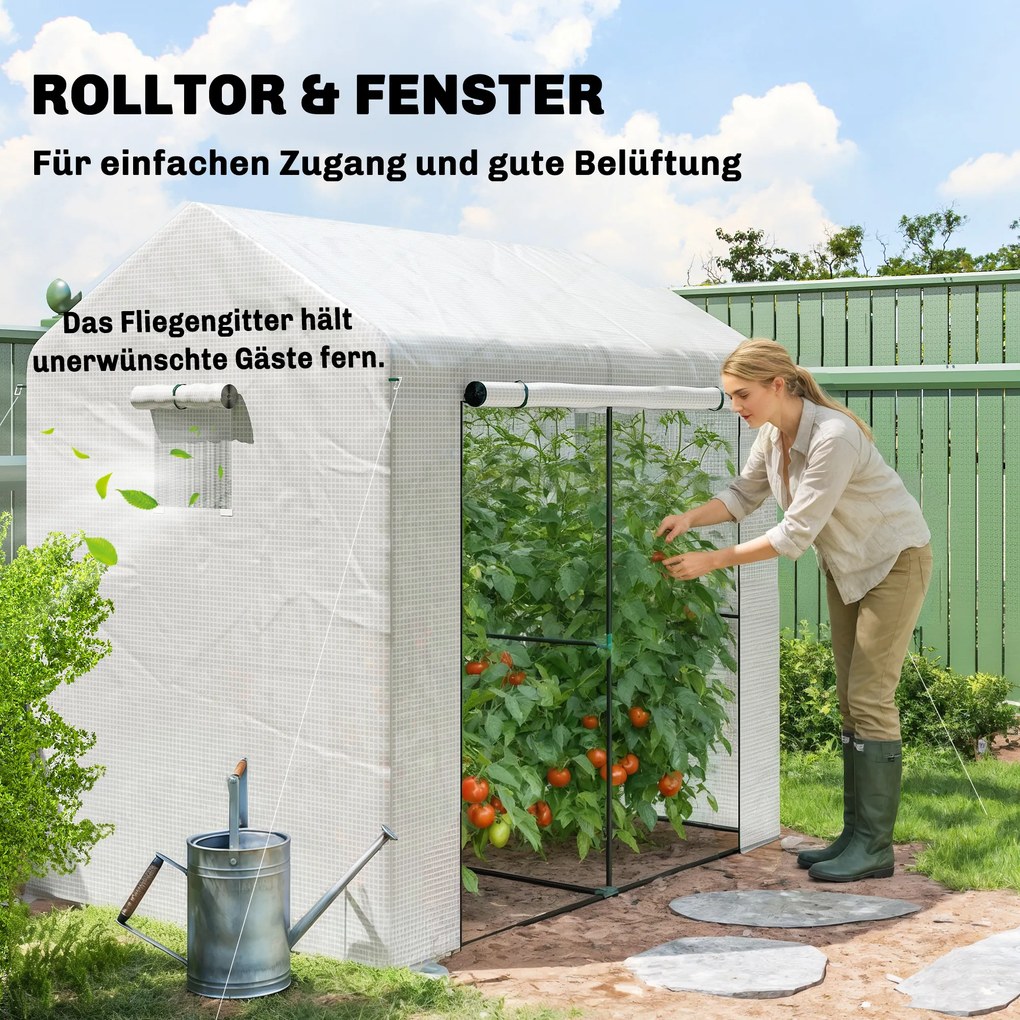 Outsunny PE zahradní skleník na balkon, zesílený kryt 135 g/m², ocelový rám, rolovací zip dveře, pro zeleninu, rostliny a květiny, vnitřní/venkovní, …