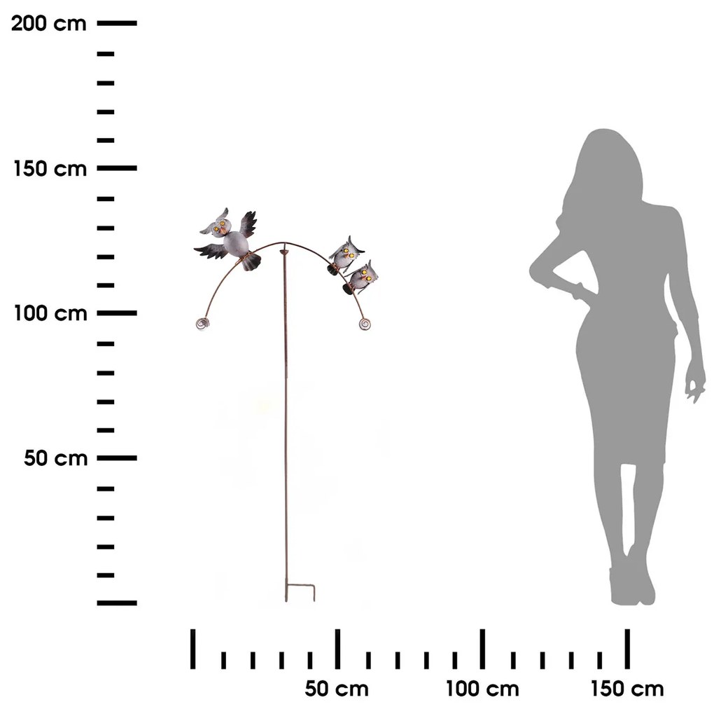 Zapichovací zahradní dekorace Balance Owl, 138 cm, kov, vícebarevná