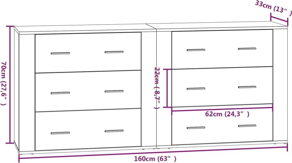 vidaXL Příborníky 2 ks kompozitní dřevo [3185412] Barva: Betonová šedá