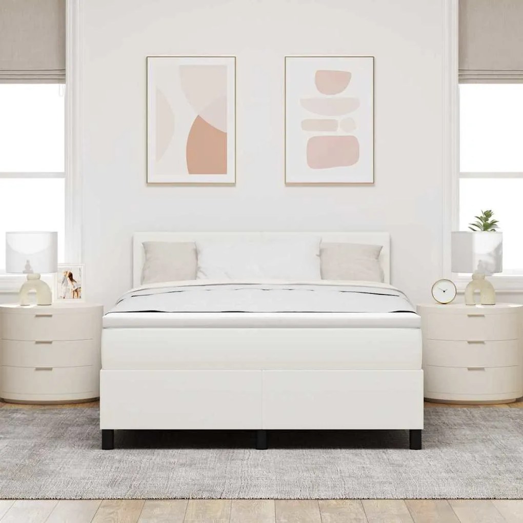 Postel s boxspringem s čelo Krémová a bílá 160 x 200 cm 3337521