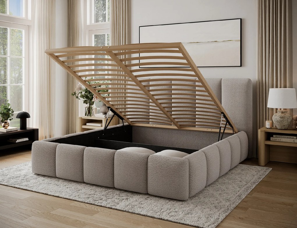 Postel Edvige + Dřevěný rám + plynový výtah + kontejner 160x200