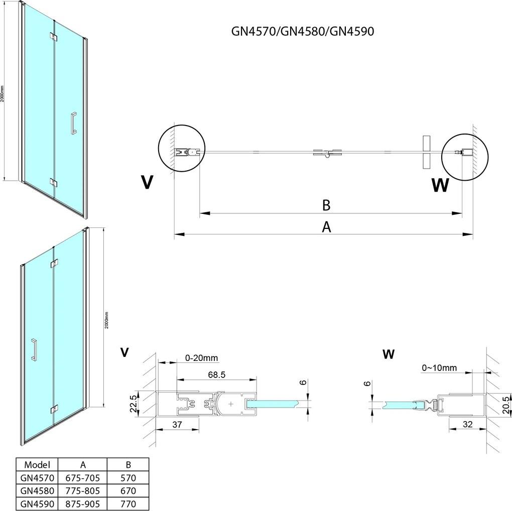 Gelco LORO sprchové dveře 70 x 200 cm skládací čiré sklo GN4570