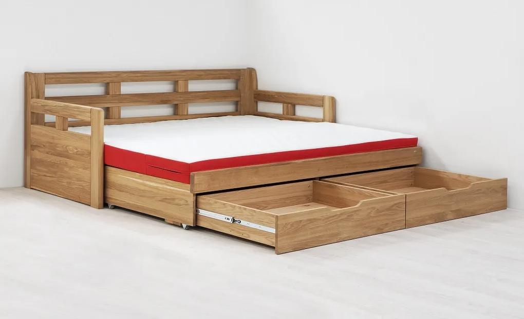 BMB Tandem Harmony rozkládací postel s područkami - dub Moření: Olej palisandr, Provedení: Dub cink, Typ: oblé rohy, Rozměr: 90/180 x 200 cm