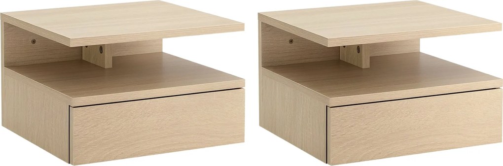 HOMCOM Sada 2 floating nočních stolků s 1 šuplíkem a otevřenou policí pro ložnici 35x32x22,5 cm Dub | Aosom