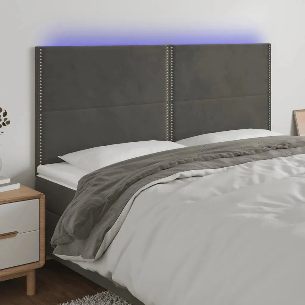 Čelo Postele S Led Tmavě Šedé Samet Tmavě šedá 160 x 5 x 118/128 cm
