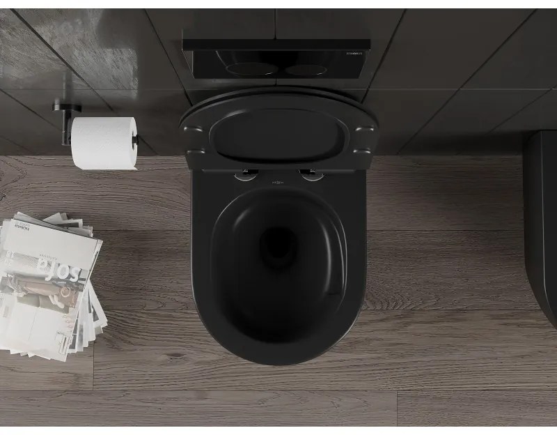 Mexen Carmen, závěsná WC mísa 490x365x340 mm, Rimless Tornádo + WC sedátko z duroplastu, černá matná, 30880185T
