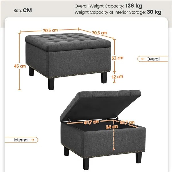 Taburet Yaheetech – šedá, polyester, pěna (266256101678)