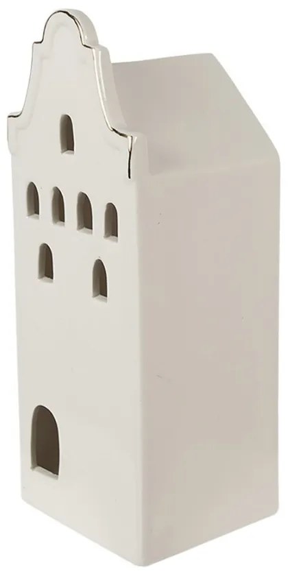 Béžová dekorace porcelánový domek s Led světýlky Christmas House L - 8*8*20 cm