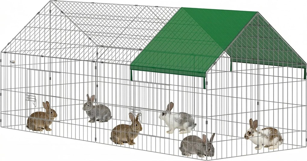 PawHut venkovní/vnitřní výběh pro králíky a slepice se stíněním a kovovou sítí, 180 x 75 x 75 cm, zelený | Aosom