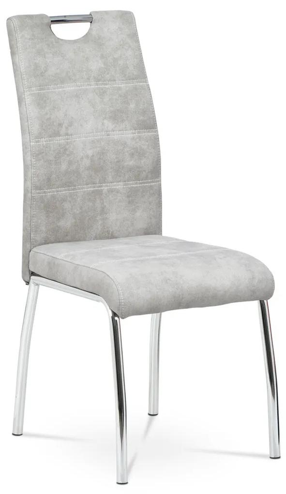 Autronic Jídelní židle, potah stříbrná látka COWBOY v dekoru vintage kůže, kovová čtyřnoh HC-486 SIL3
