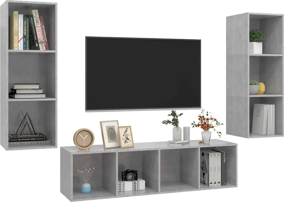 3dílný set TV skříněk betonově šedý dřevotříska 3079749
