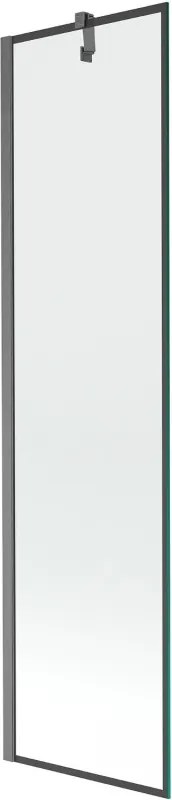 Mexen Next, 1-křídlová vanová zástěna 50 x 150 cm, 6mm čiré sklo - černý vzor, broušená grafitová, 895-050-000-00-70-66