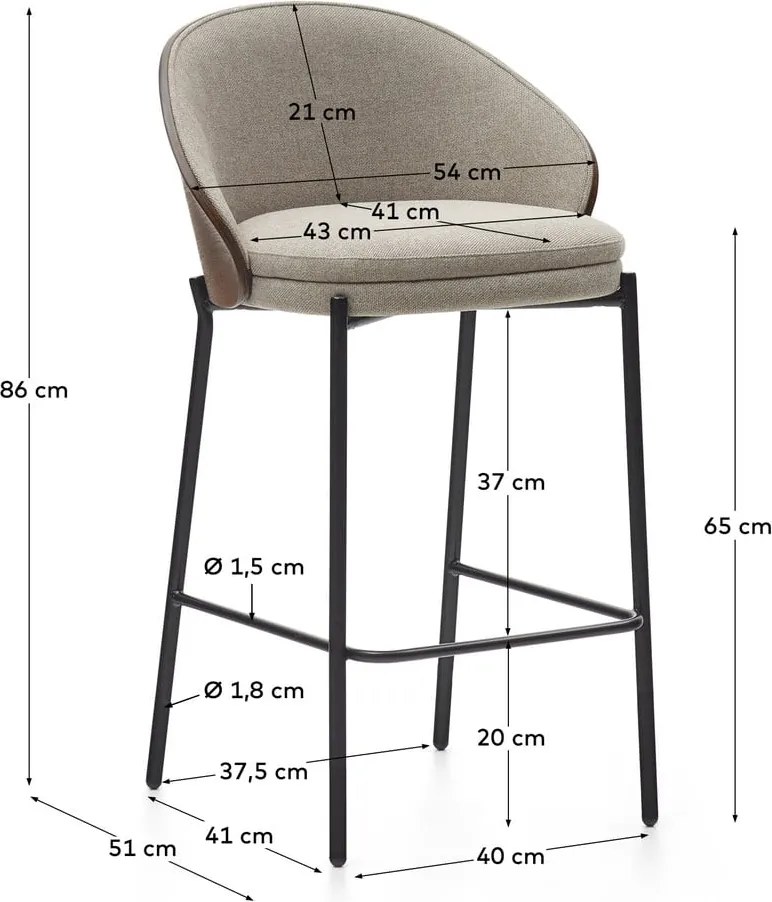 Hnědo-béžová barová židle (výška sedáku 65 cm) Eamy – Kave Home