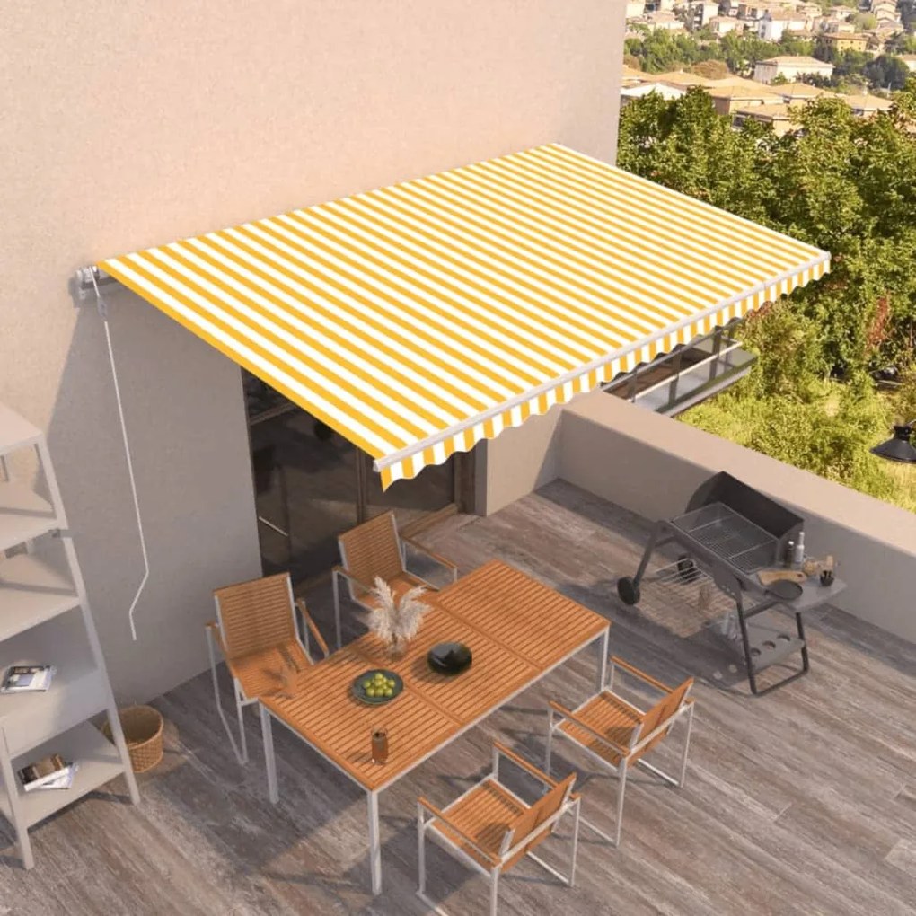 Automatická zatahovací markýza 500 x 350 cm žlutobílá 3069028