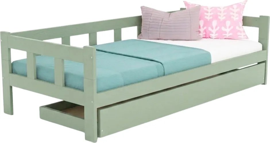Benlemi Dřevěná jednolůžková postel FENCE 4v1 se zábranou a úložným šuplíkem Zvolte barvu: Bílá, Zvolte rozměr: 80x190 cm, Zvolte zábranu: S otevřeným vstupem