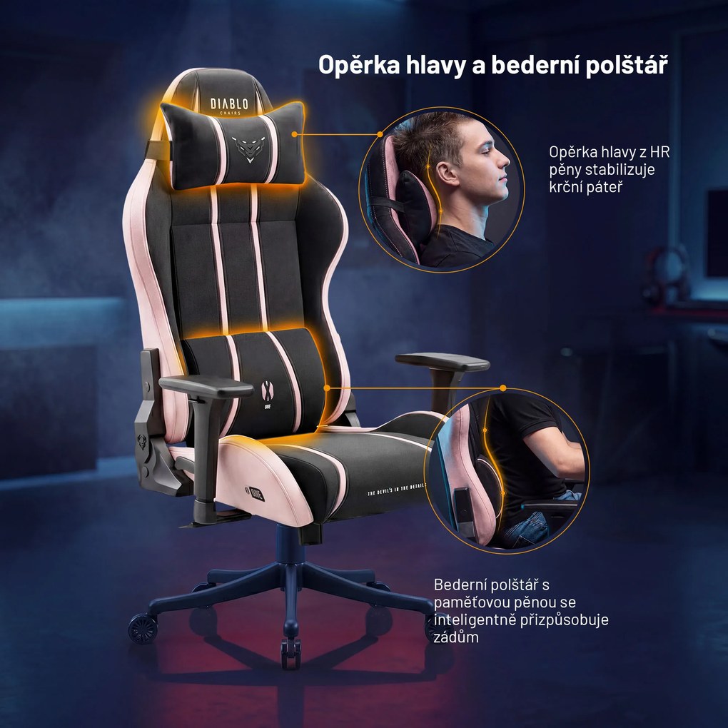 Látková herní židle černý-růžový Small Size: Diablo X-One 2.0 Akira Pink