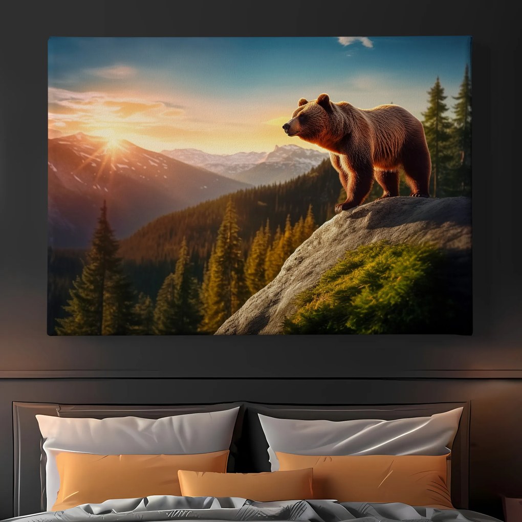 Obraz na plátně - Medvěd Grizzly se rozhlíží po krajině FeelHappy.cz Velikost obrazu: 120 x 80 cm