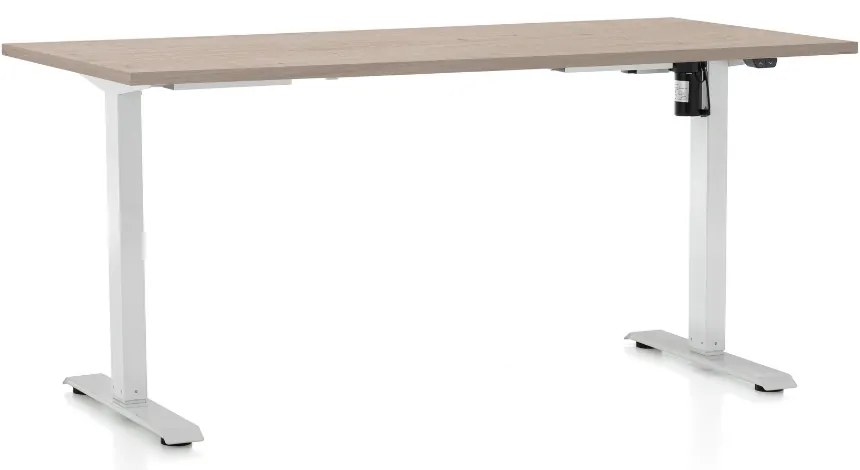 Výškově nastavitelný stůl OfficeTech A, 160 x 80 cm, bílá podnož, dub