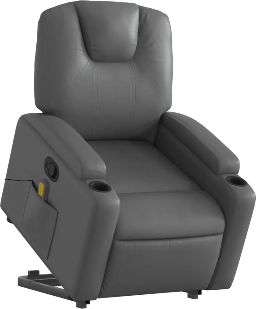 Zvedací masážní polohovací křeslo šedé umělá kůže 3204440