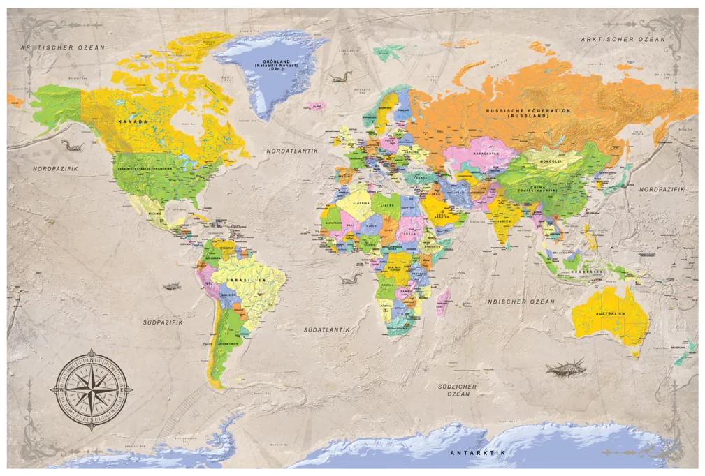 Korková  nástěnná dekorační tabule Mapy: Styl vintage [Korková mapa]