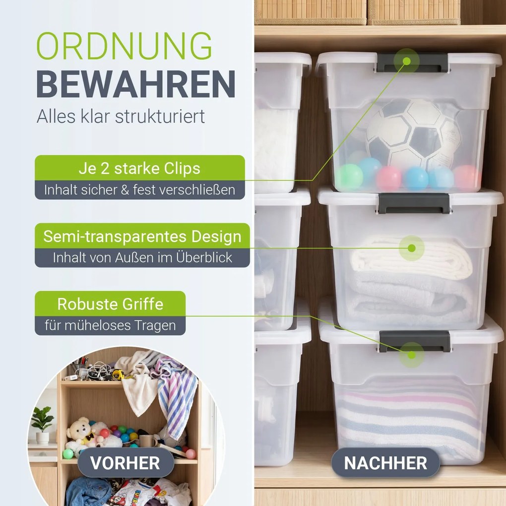 Juskys Plastové úložné boxy s víkem Velikost sady: 4 ks, Objem: 60 L