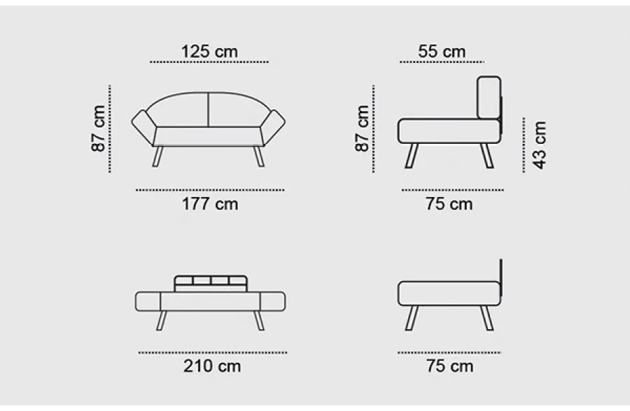 Designová rozkládací pohovka Uilani 177 cm petrolejová