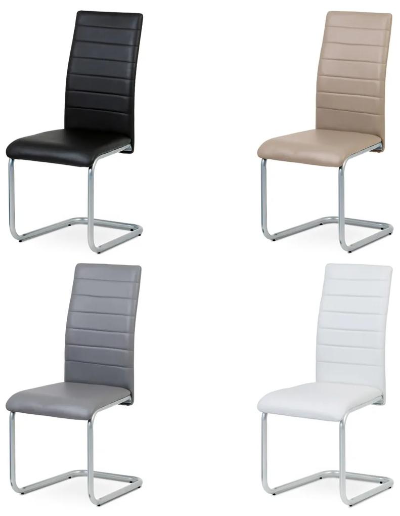 AUTRONIC Jídelní židle, potah bílá ekokůže, kovová podnož, šedý matný lak