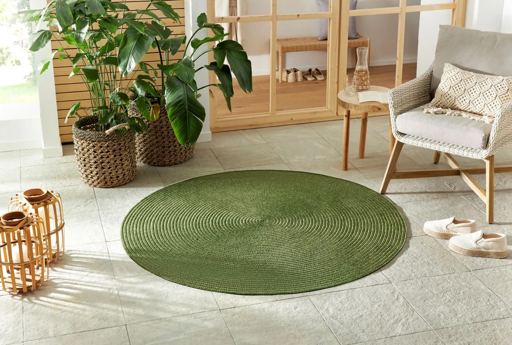 NORTHRUGS - Hanse Home koberce Kusový koberec Braided 105554 Green kruh – na ven i na doma - 150x150 (průměr) kruh cm