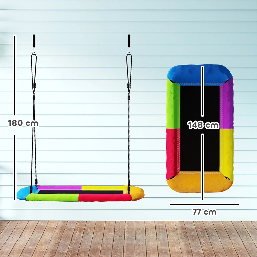 AIYAPLAY Hnízdo houpačka Výškově nastavitelná závěsná houpačka do 300 kg s nastavitelnými lany pro děti od 3 do 8 let 148x77x180 cm Pestrobarevné pro…
