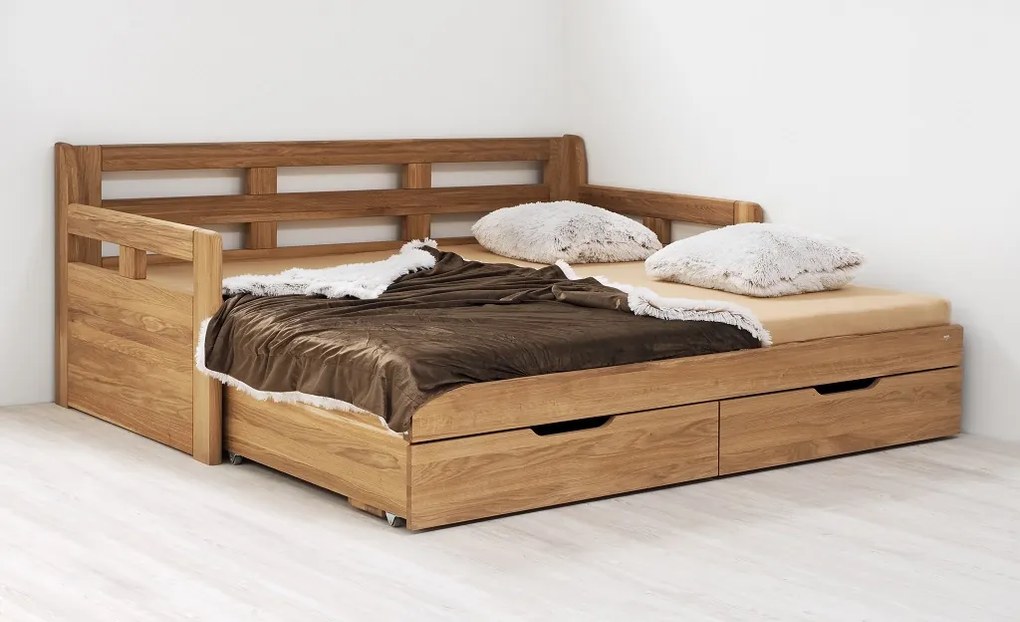 BMB Tandem Harmony rozkládací postel s područkami - buk Moření: Bordó, Provedení: Buk průběžný, Typ: ostré rohy, Rozměr: 90/180 x 200 cm