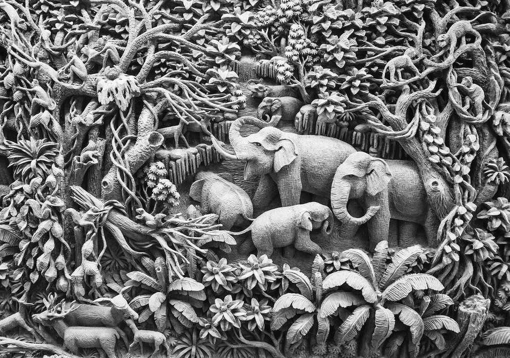 Fototapeta - Reliéf rodiny slonů (254x184 cm)