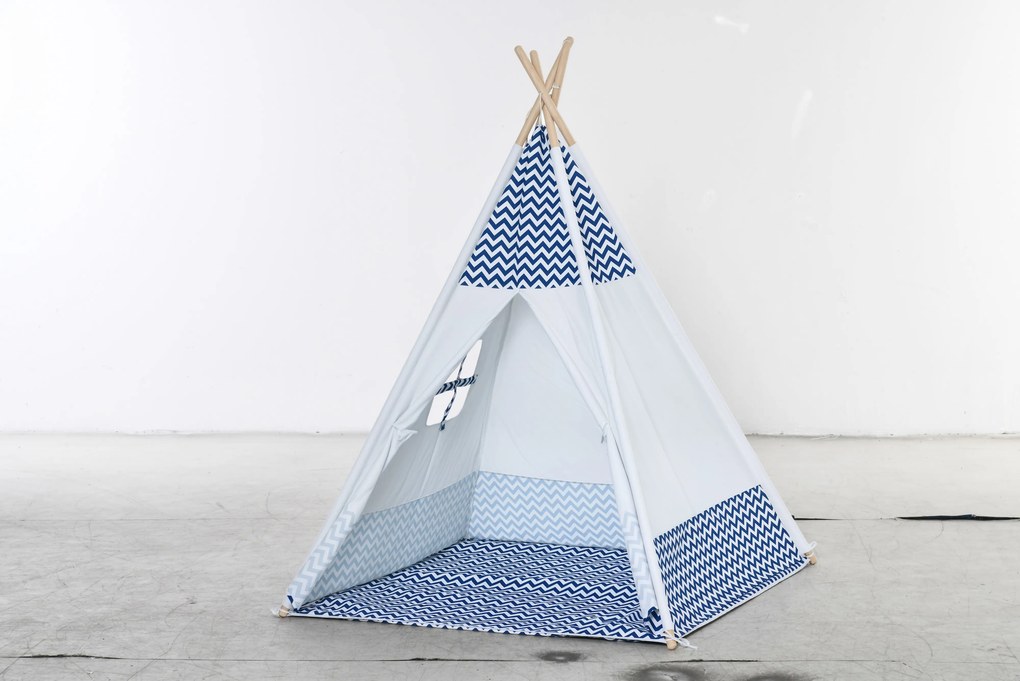 Dětský teepee stan HOMCOM pro děti od 3 let - Dřevěný tipi se stahovacími okny, podložkou a taškou pro snadné přenášení, pro vnitřní a venkovní použit