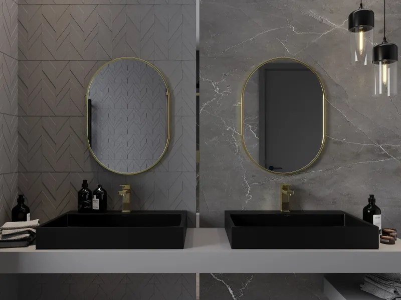Mexen Loft, oválné koupelnové zrcadlo 70 x 50 cm, barva rámu zlatá lesklá, 9851-070-050-000-50