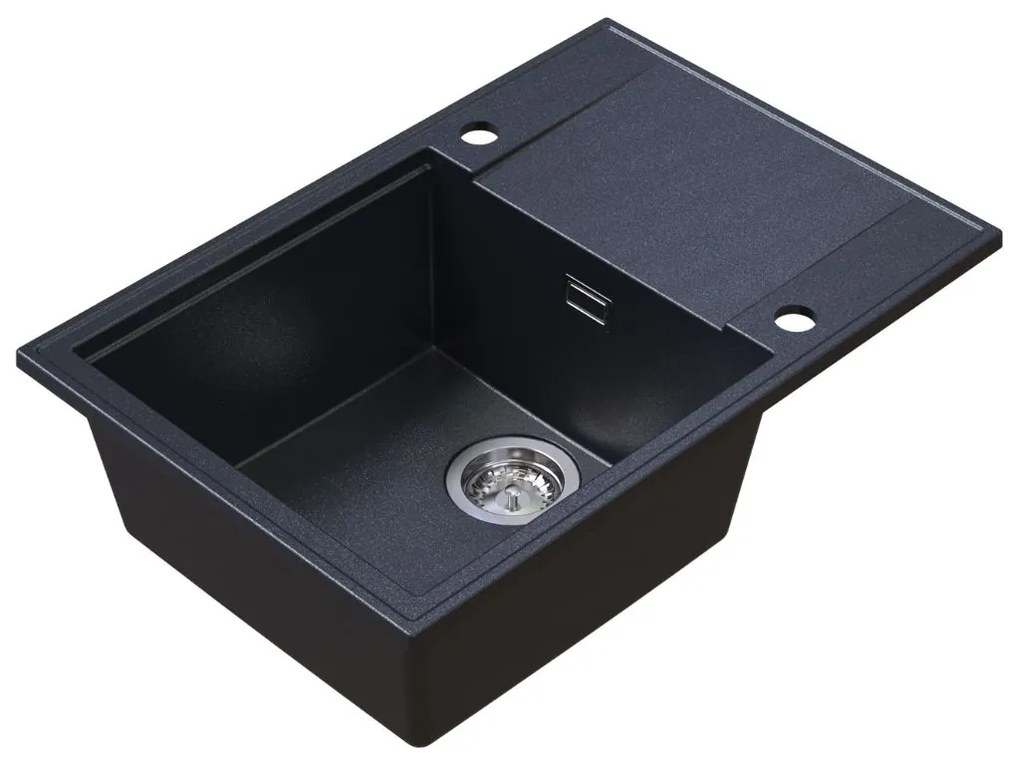 Sink Quality Sink55, kuchyňský granitový dřez 680x460x215 mm + chromový sifon, černá skvrnitá, SKQ-SINK.B.1KDO.X
