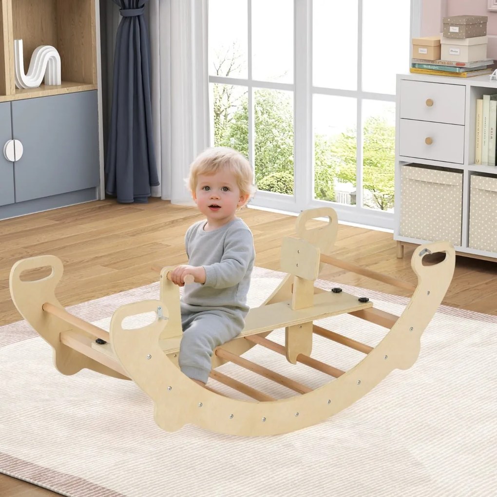 Costway Multifunkční houpací oblouk 4-in-1 lezecká hračka ze dřeva Montessori