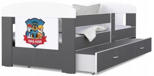 Dětská postel 180 x 80 cm FILIP ŠEDÁ vzor SUPER PSI Rozměry postele: 180x80 cm