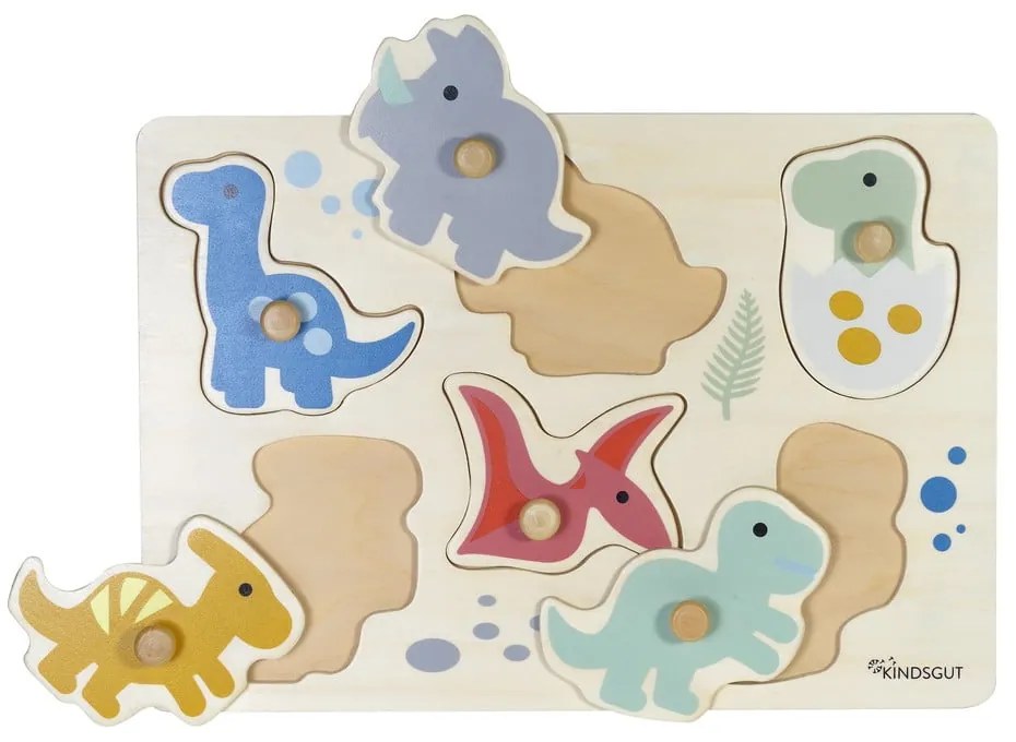 Dřevěné vkládací puzzle (počet dílků 6) Dinosaurs – Kindsgut