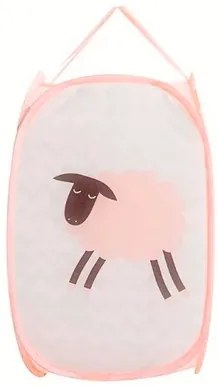 Síťovaný skládací koš na hračky nebo prádlo Motiv: růžová ovečka