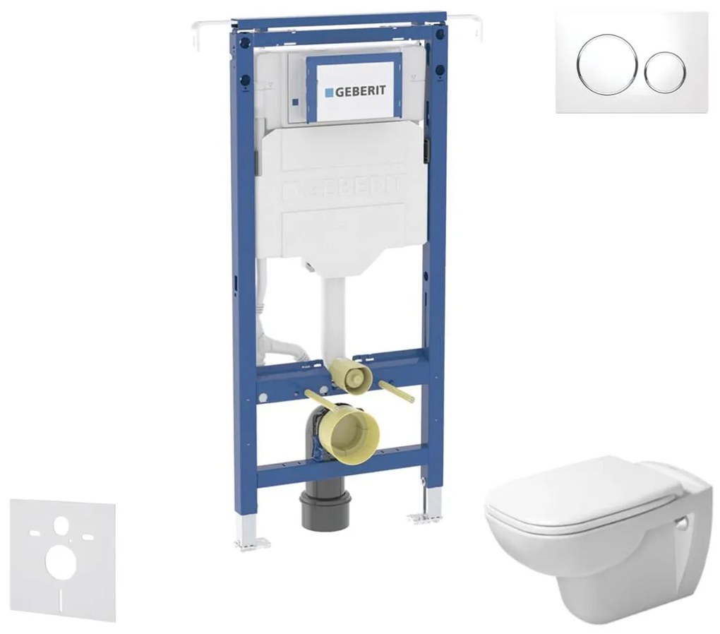 Geberit Duofix - Set předstěnové instalace, klozetu a sedátka Duravit D-Code, tlačítka Sigma20, Rimless, SoftClose, bílá/lesklý chrom SANI11CP3102