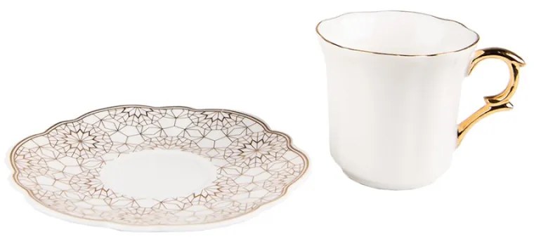 Bílý porcelánový šálek se vzorovaným podšálkem Tasse – 95 ml