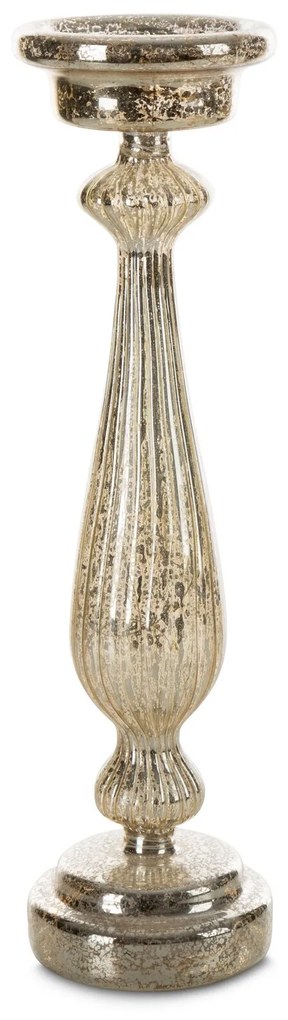 SKLENĚNÝ SVÍCEN 11 11X41 CM STŘÍBRNÁ