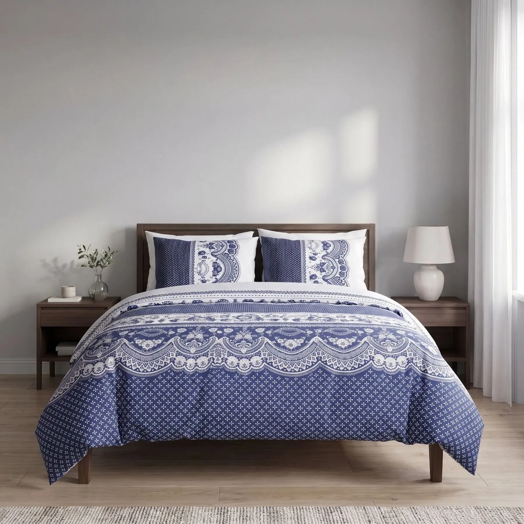 Bavlněné povlečení DELUX CANZONE modré - 1x 200/200, 2x 70/90cm