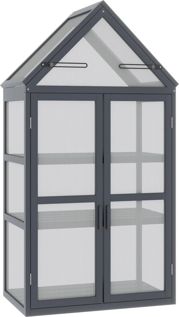 Outsunny Cold Frame Mini Greenhouse 3 Level Greenhouse Plant Bed with Hinged Roof Wooden Double Doors Natural 70,5 x 42 x 132 cm | Aosom
