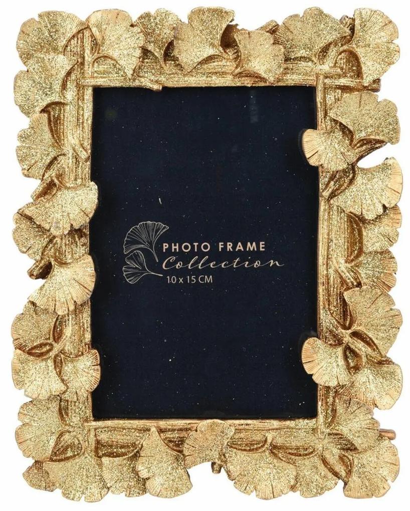 DekorStyle Stojící fotorámeček s listmi Aisha 20x16 cm zlato-měděný