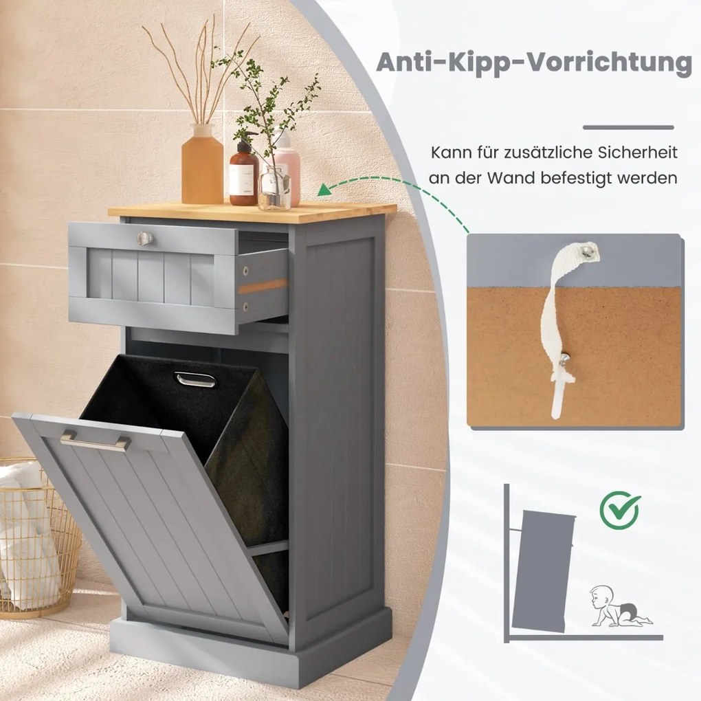 Costway Laundry Cabinet s košem na prádlo a zásuvkou a bambusovým košem