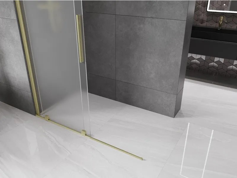 Mexen Velar, sprchová zástěna s posuvnými dveřmi Walk-in 150 x 200 cm, 8mm sklo námraza, zlatá matná, 871-150-000-33-55